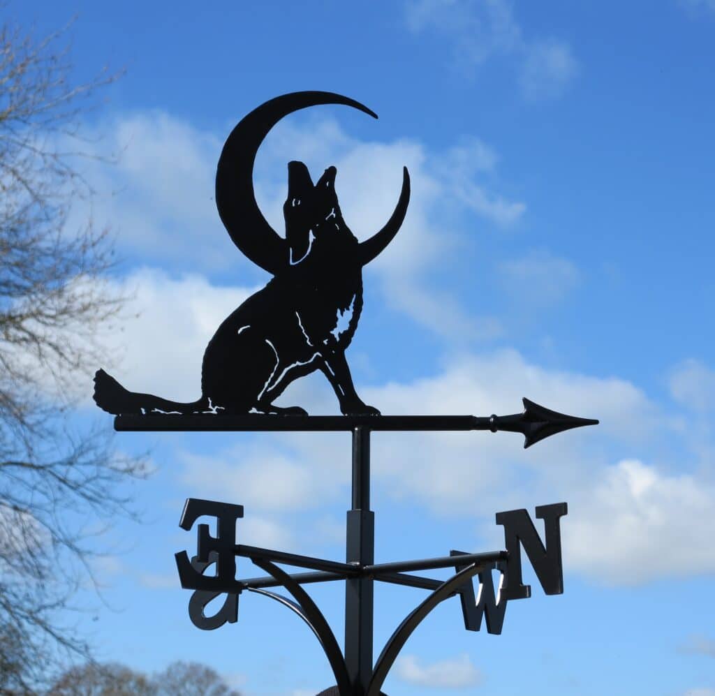 Wolf Howling At The Moon Weathervane - Black Forge Art - Metal Weathervanes