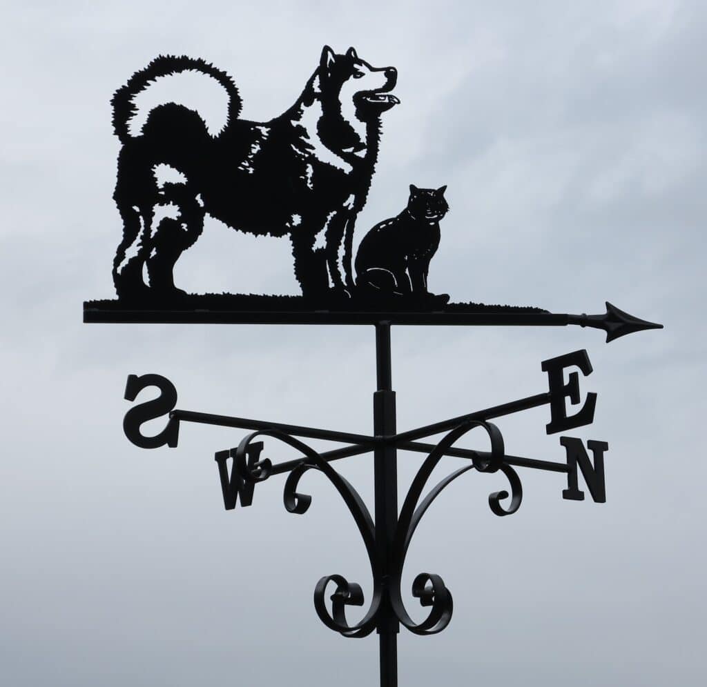 Malamute & Cat Weathervane - Black Forge Art - Metal Weathervanes